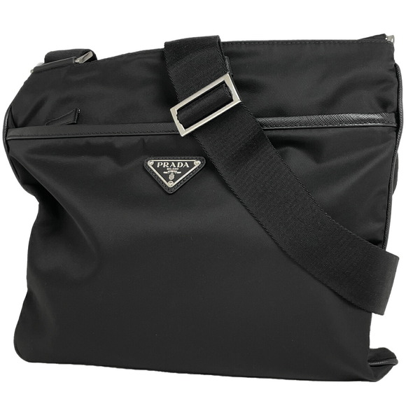Prada | Bags | Prada Logo Plate Shoulder Bag Nylon Black | Poshmark